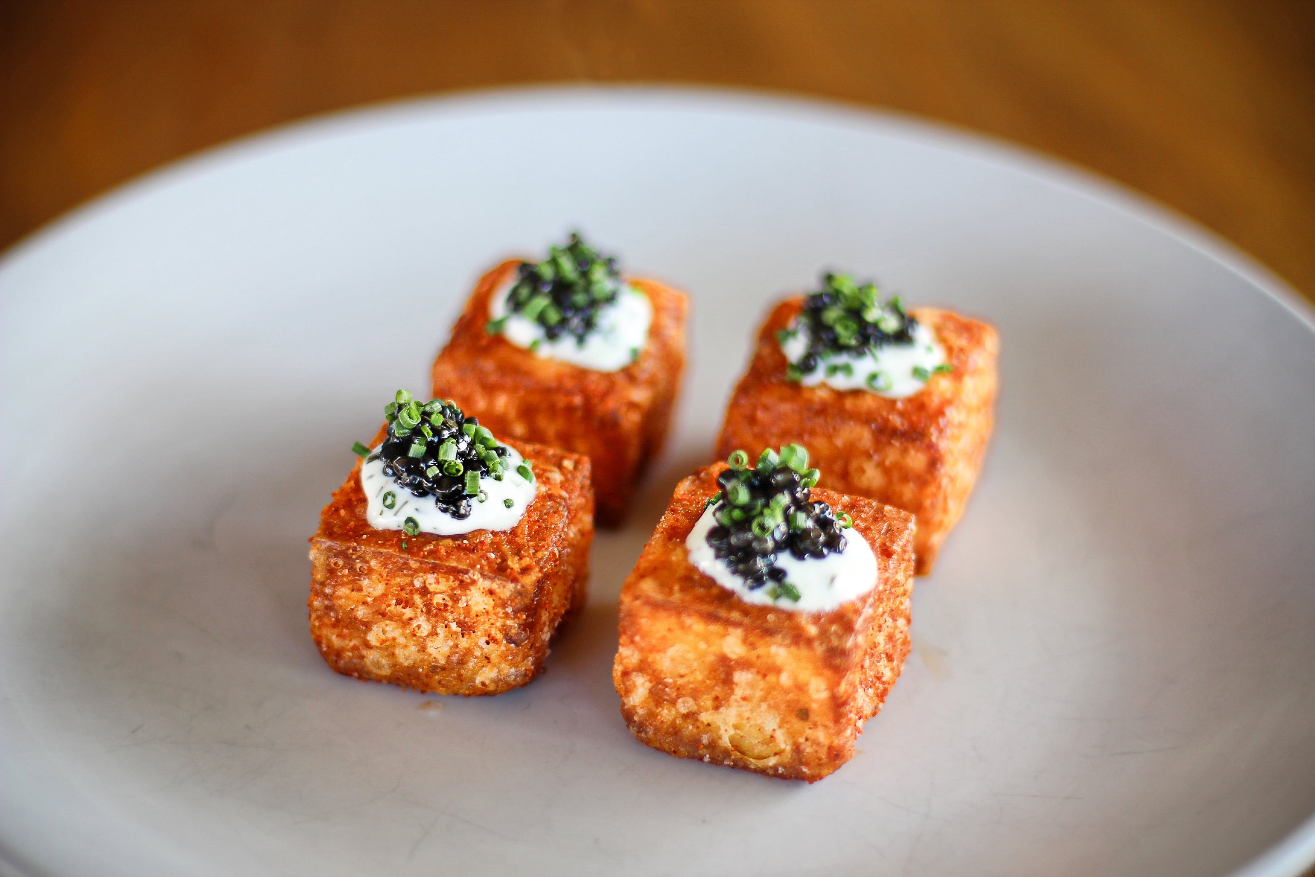 Polenta Tots with Caviar | Clif Family Bruschetteria Curbside To-Go